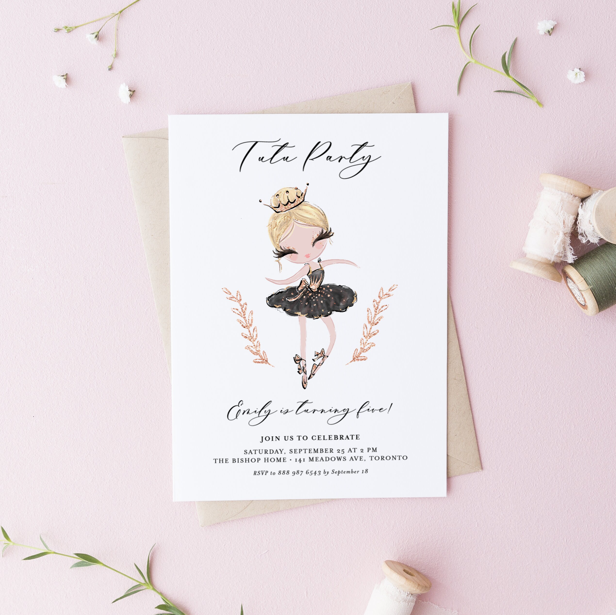Printable Ballerina Birthday Invitation Template - Blonde Ballerina in ...