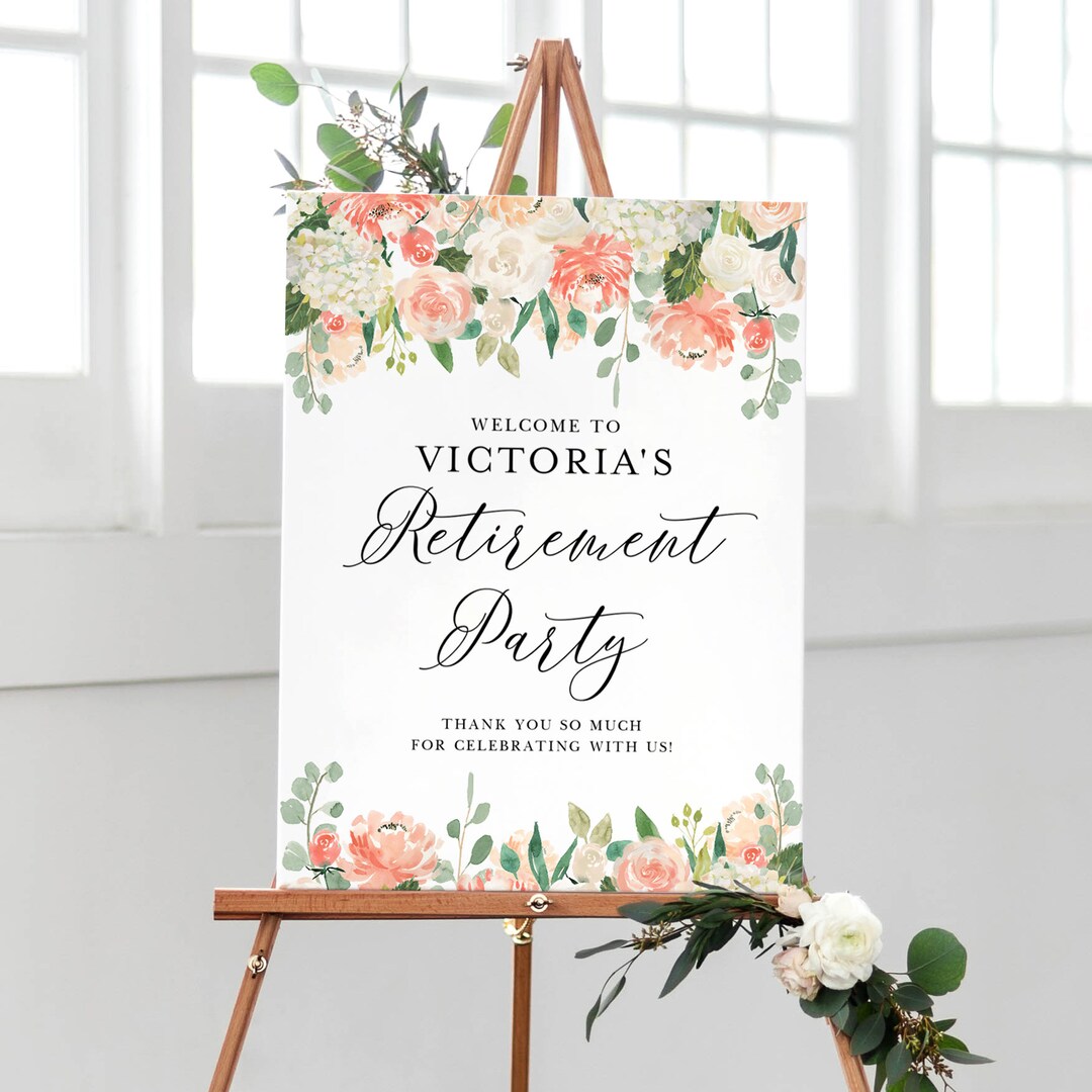 Printable Peach Floral Retirement Party Welcome Sign 18x24 - Etsy