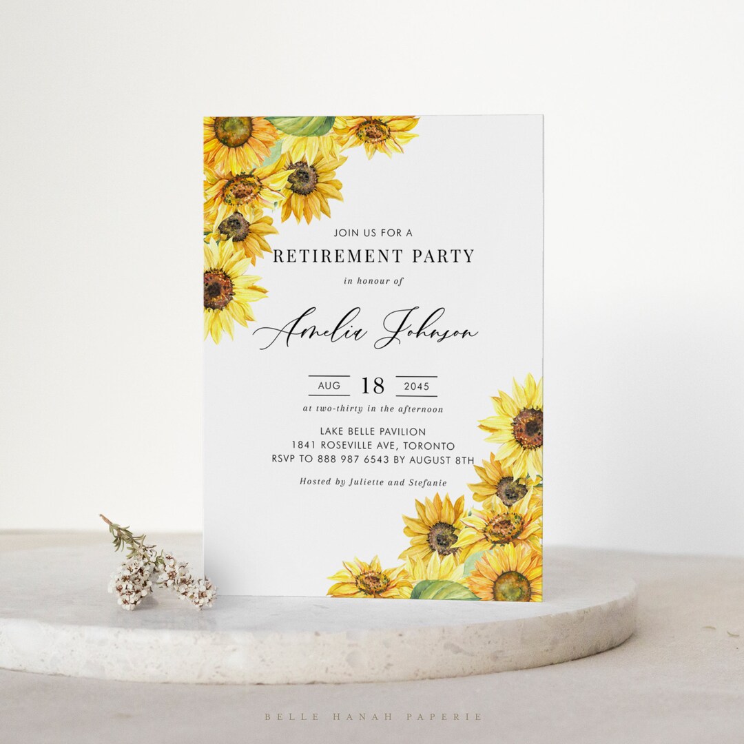 Printable Sunflower Retirement Party Invitation Template - DIY Rustic ...