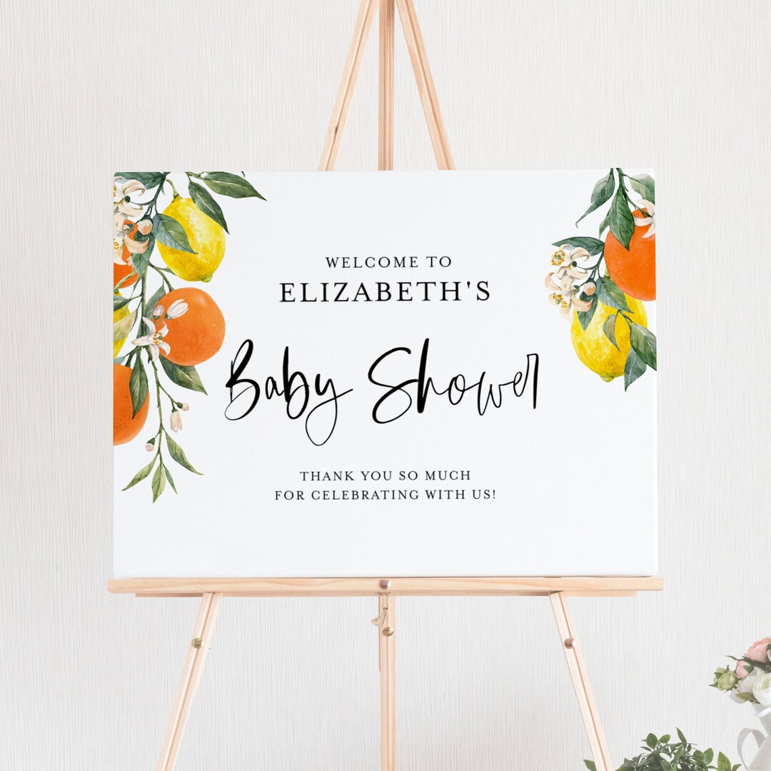Summer Baby Shower Welcome Sign Template - Printable Botanical Lemons ...