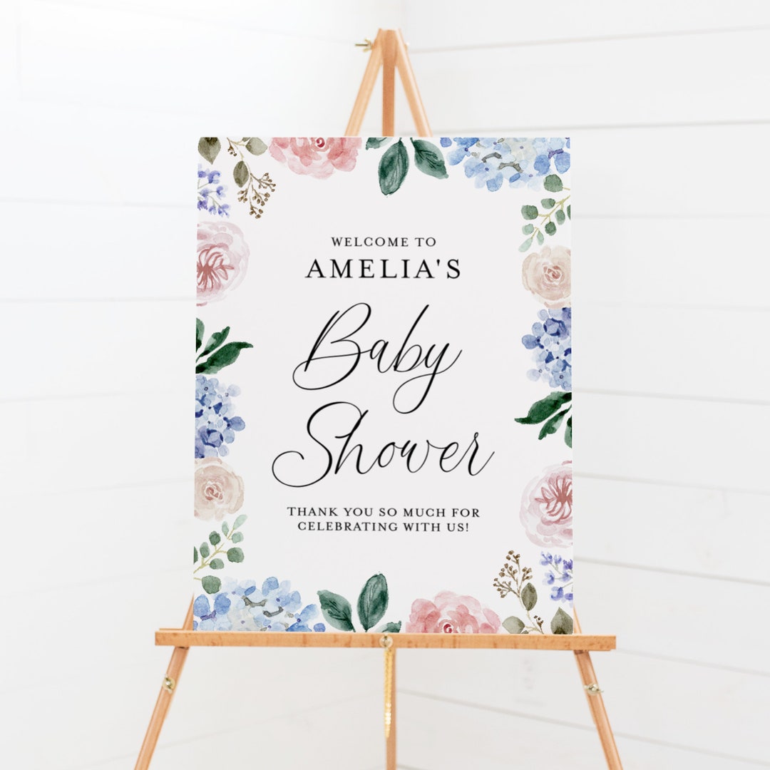 Floral Frame Baby Shower Welcome Sign Template - Printable Watercolor ...