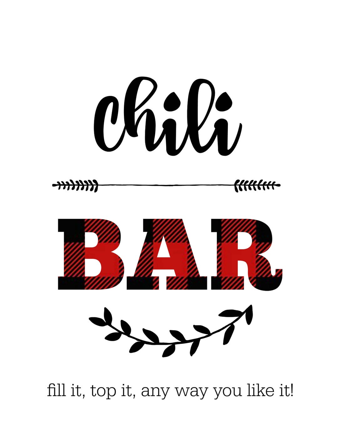 Chili Bar Sign Buffalo Plaid Baby Boy Birthday Party Printable 8x10 5x7 ...