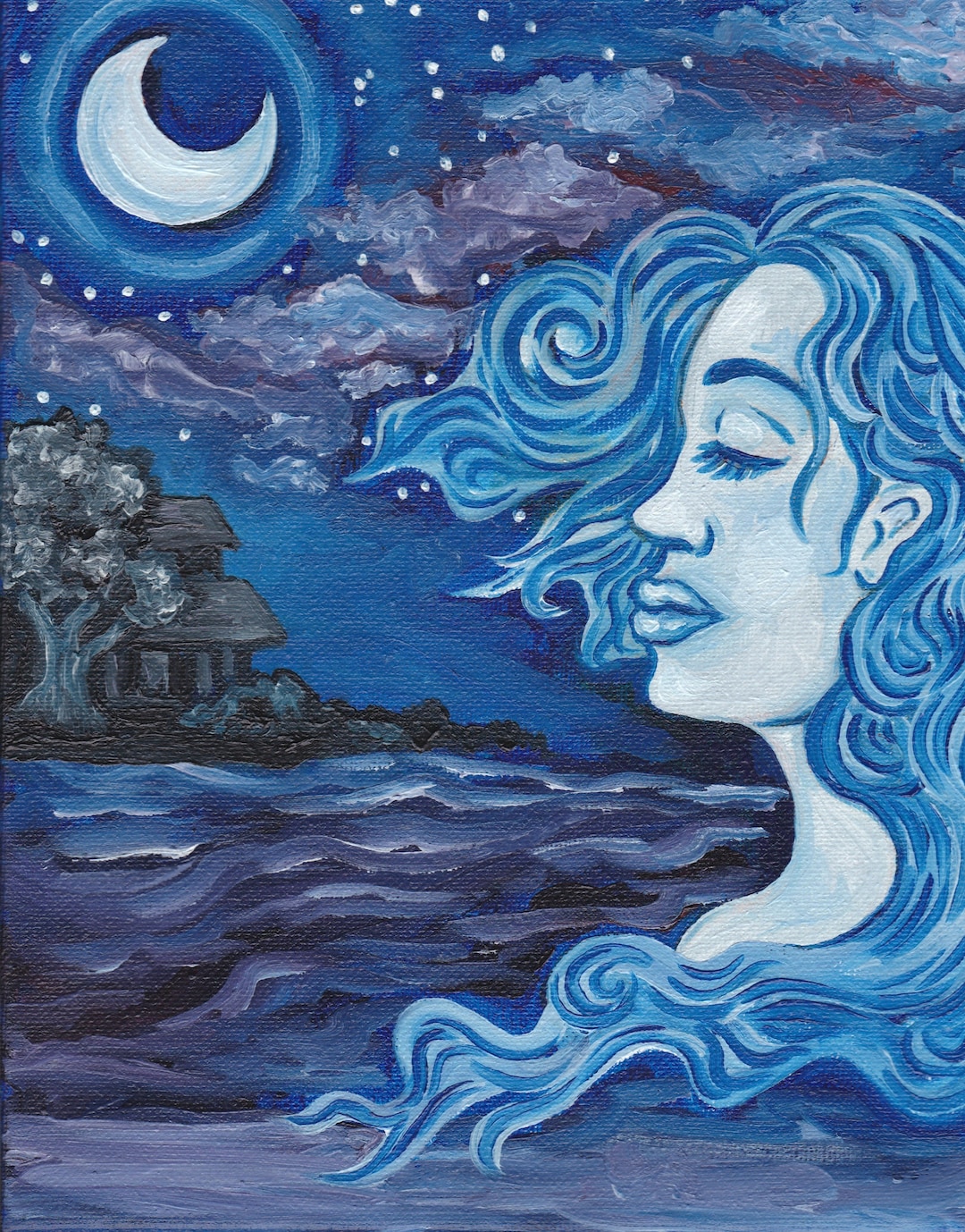 Blue Lady on the Lake Art Print of Oil Painting - Etsy