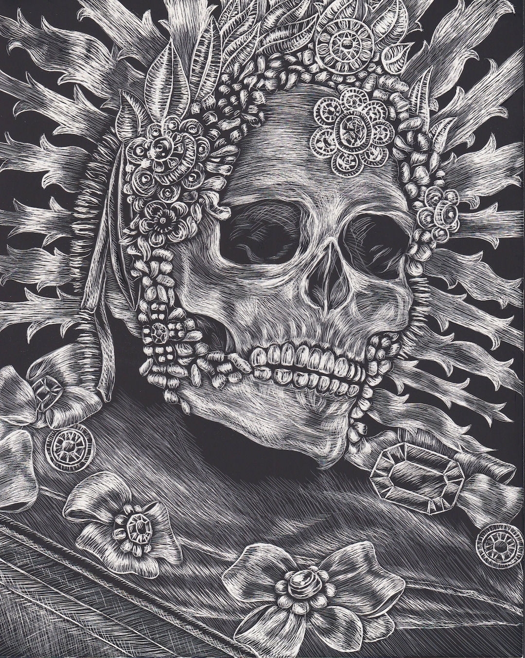 Print of Skeleton Scratch Board Art - Etsy