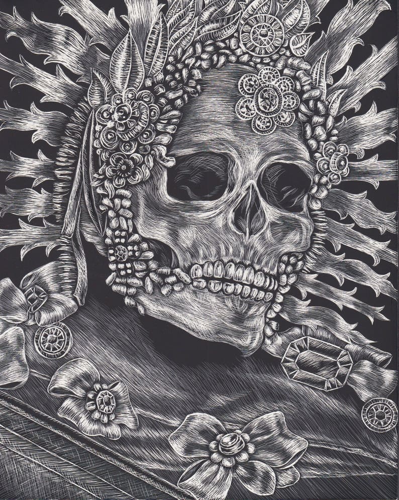 Print of Skeleton Scratch Board Art - Etsy