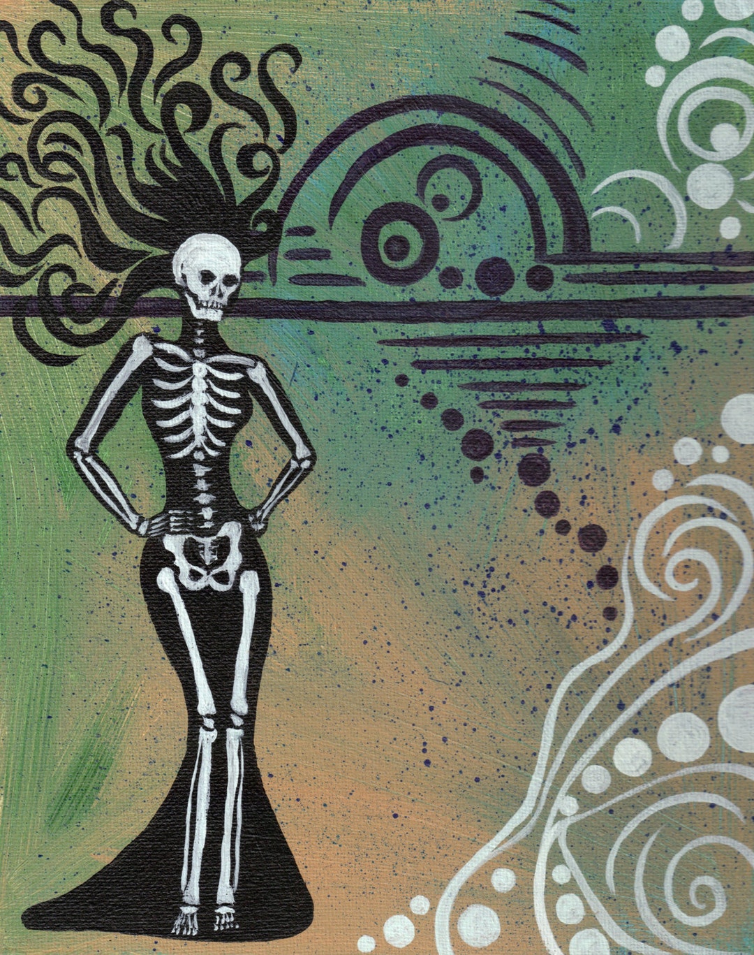 Green Skeleton Woman Print - Etsy