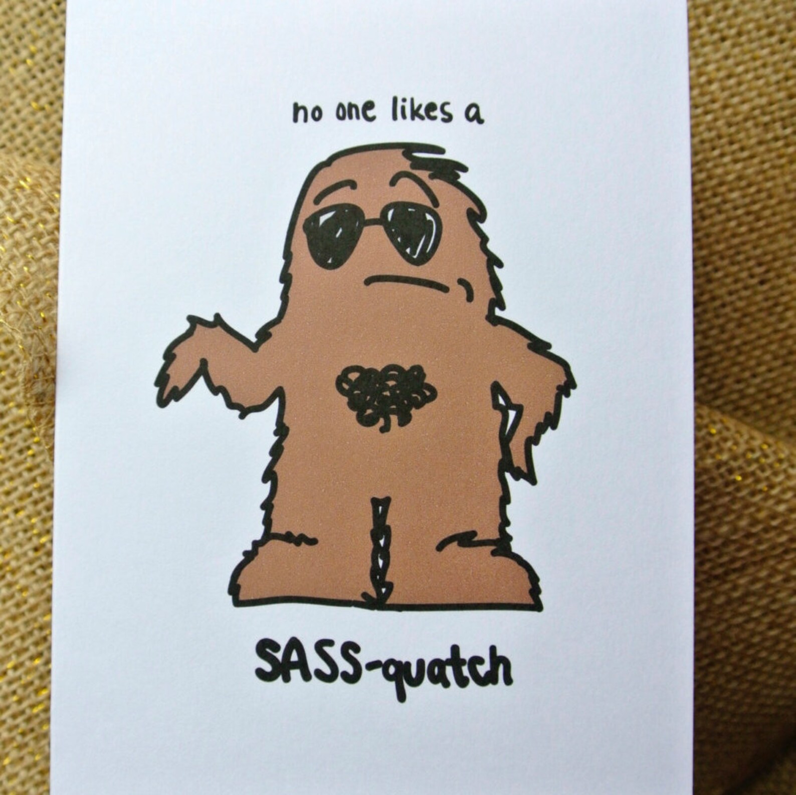 Sass-quatch dislike greeting card cartoon simple funny | Etsy
