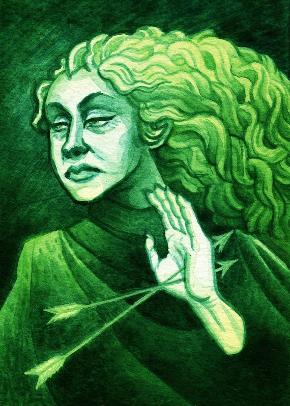 6x4 Original Matted Green Lady Painting | Etsy