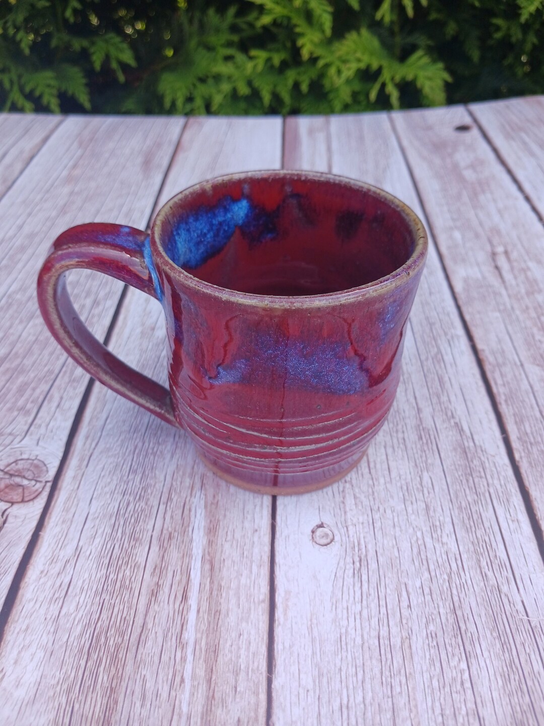 Hand Thrown Red and Blue Stoneware Mug - Etsy