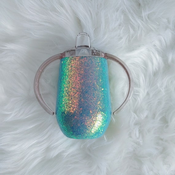 8 Oz Teal Golden Opal Glitter Sippy Cup - Etsy