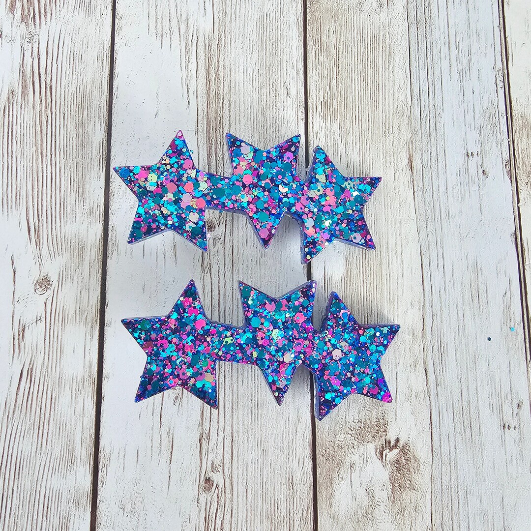 Blue and Pink Color Shift Stars Glitter Resin Hair Clips set of 2 - Etsy
