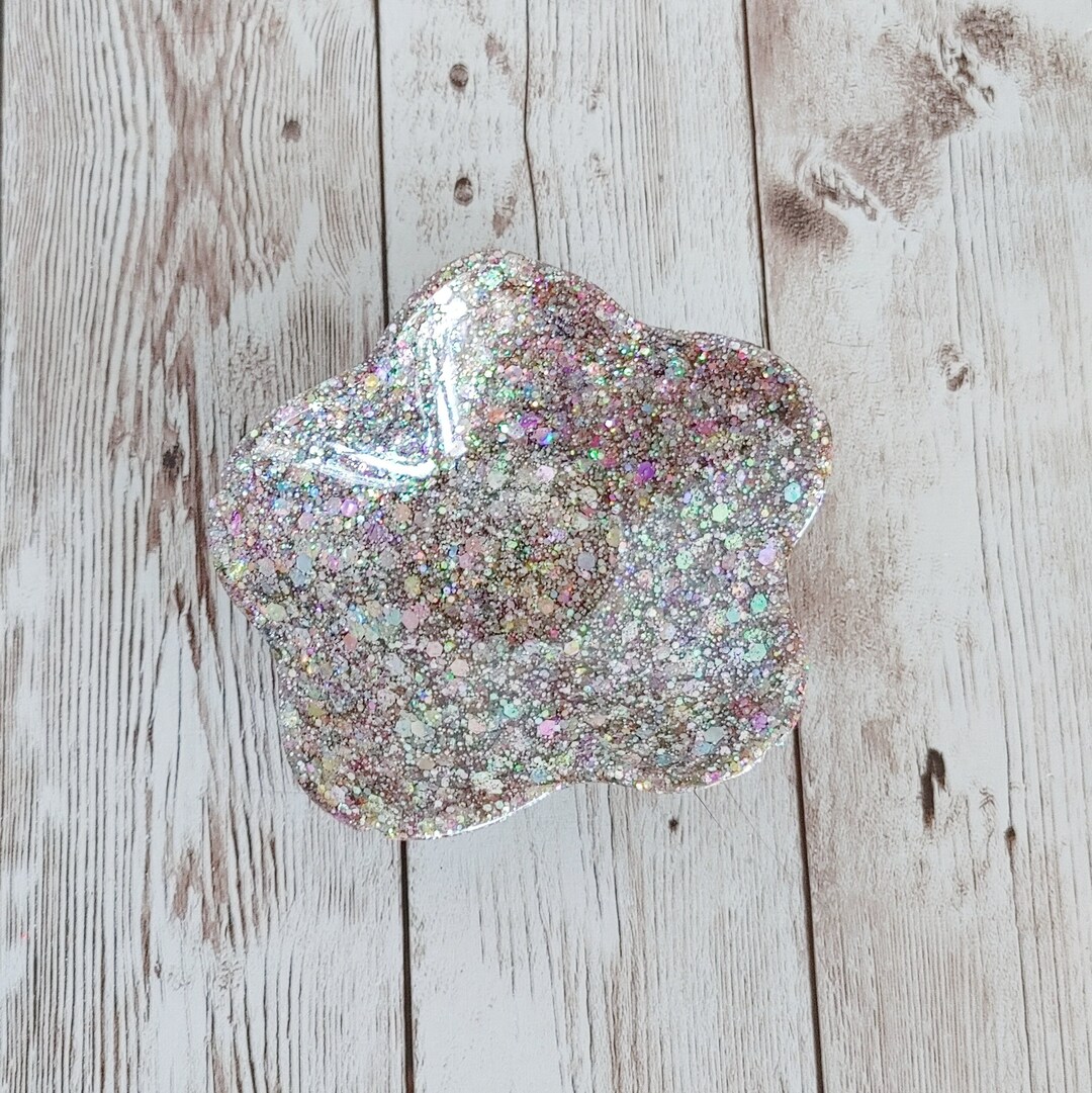 Silver and Pastel Glitter Flower Resin Ring Dish - Etsy