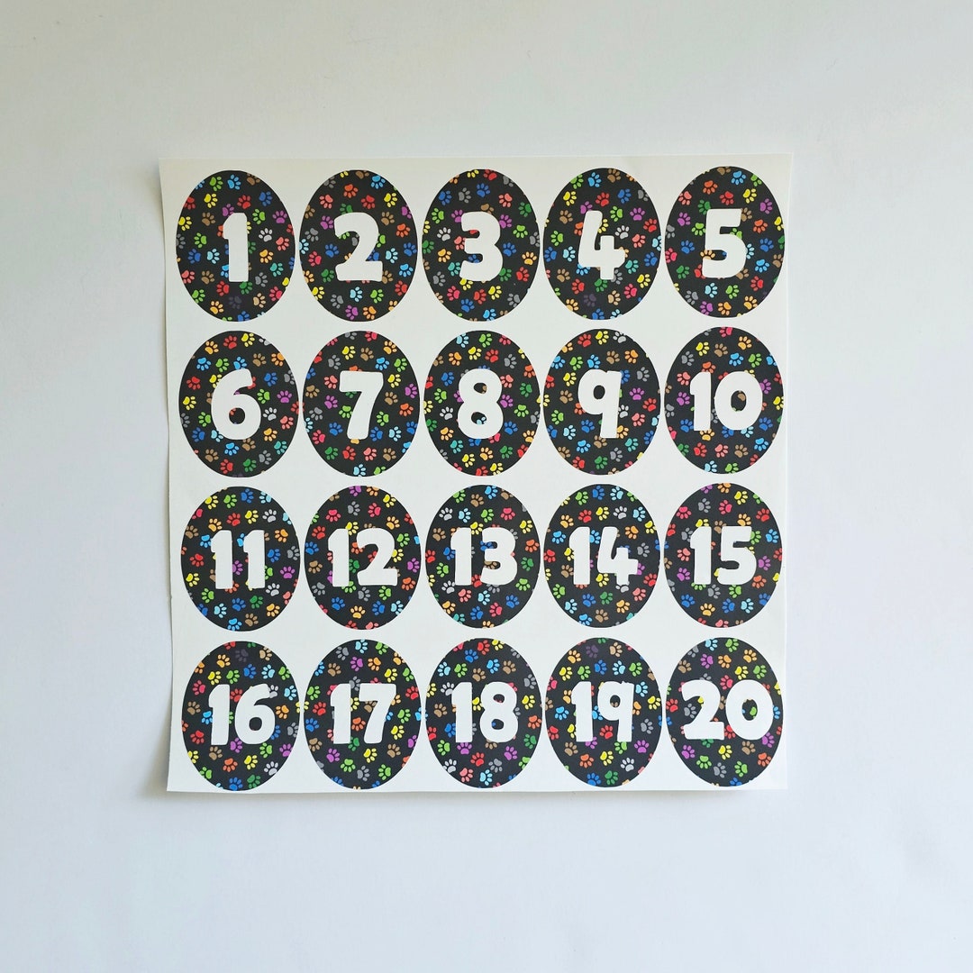 Black and Bright Paw Prints Number Vinyl Classroom Decals - Etsy