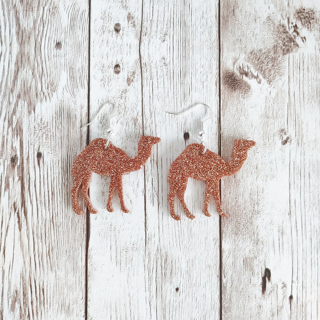 Camel Glitter Resin Earrings - Etsy Australia
