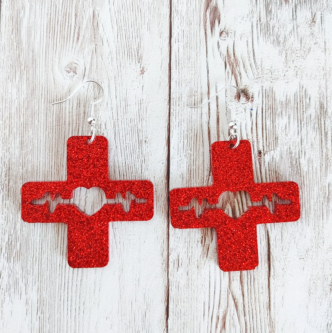 Healthcare Worker Cross Glitter Resin Earrings - Etsy
