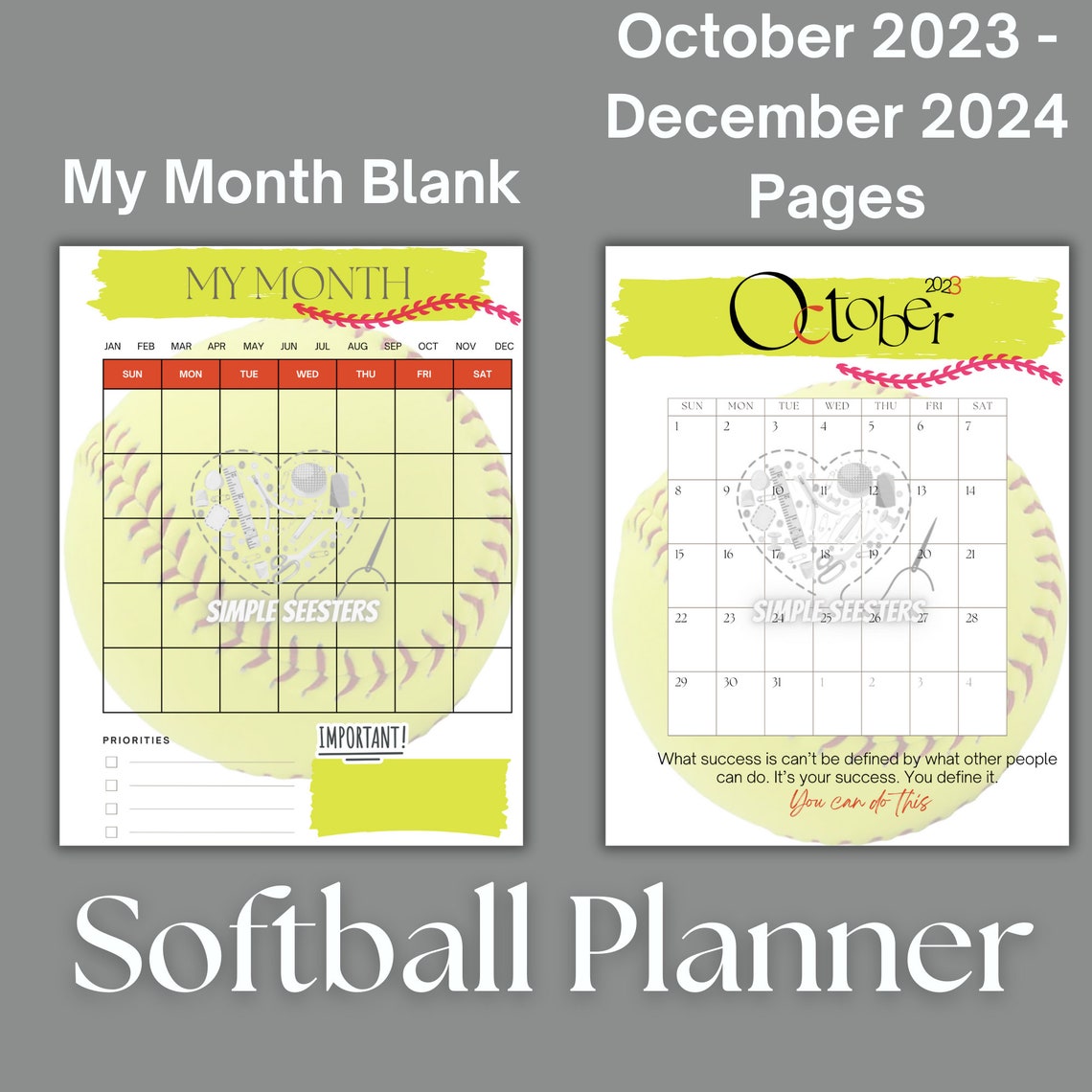 Softball Planner Printable PDF Oct '23 - Dec '24 - Etsy