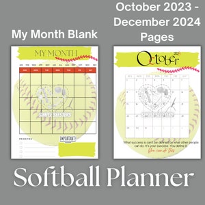 Softball Planner Printable PDF Oct '23 - Dec '24 - Etsy