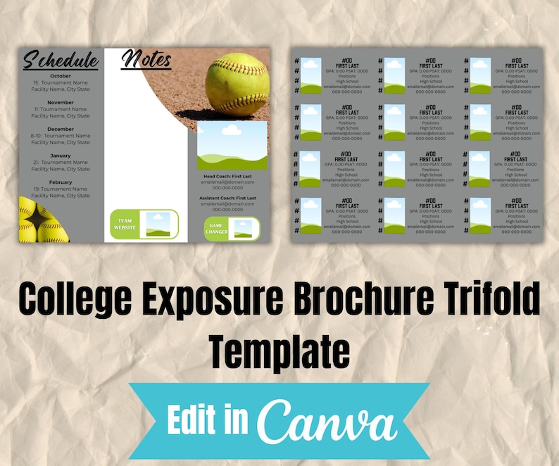 Softball College Exposure Team Brochure Trifold TEMPLATE - Etsy