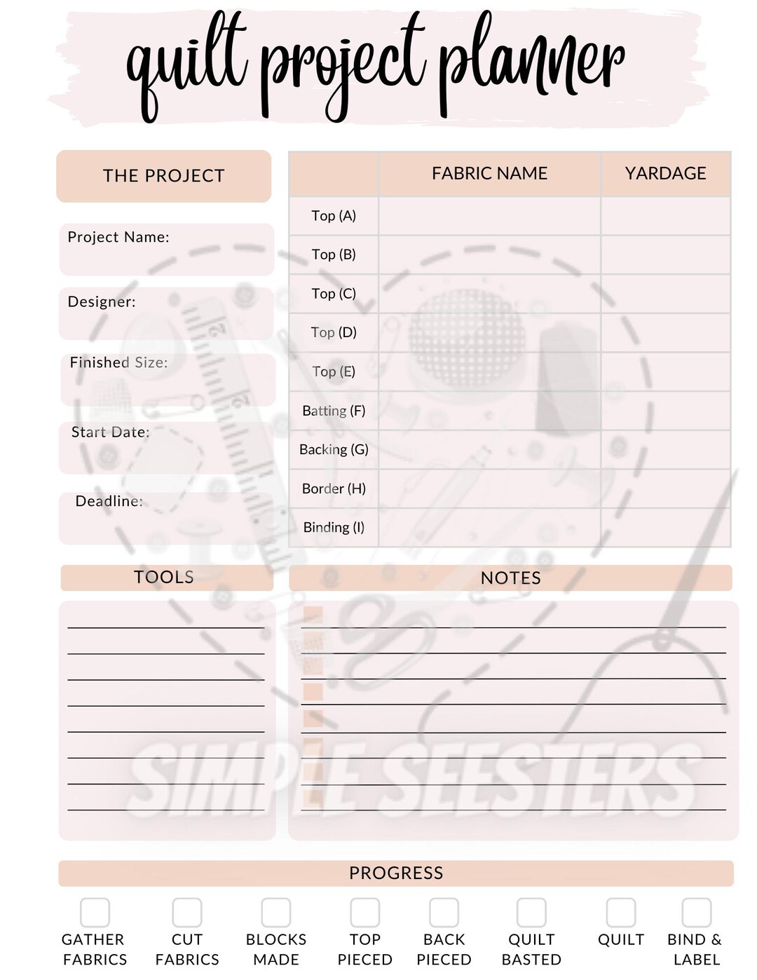 Quilt Planning Sheet to Streamline Your Creativity - Etsy