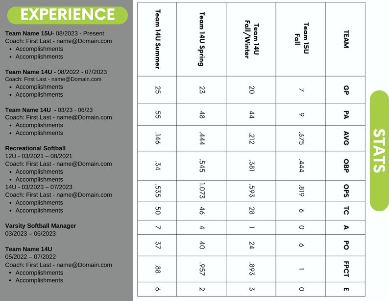 Player Profile Resume Trifold EDITED - Etsy