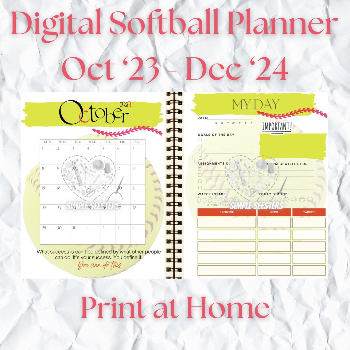 Softball Planner Printable PDF Oct '23 Dec '24 - Etsy