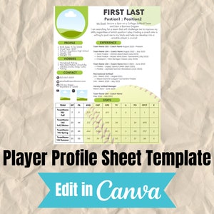 Player Profile Resume Sheet TEMPLATE - Etsy