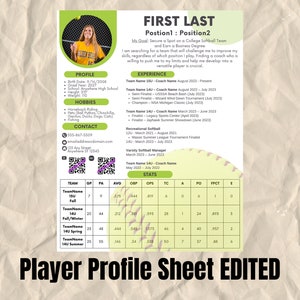 Player Profile Resume Sheet EDITED - Etsy