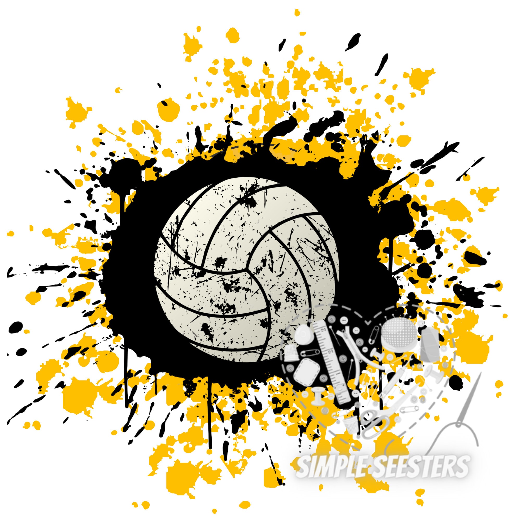 Black Yellow Splatter Volleyball / Volleyball Png / Volleyball ...