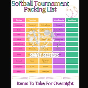 Softball Packing List Printable PDF - Etsy