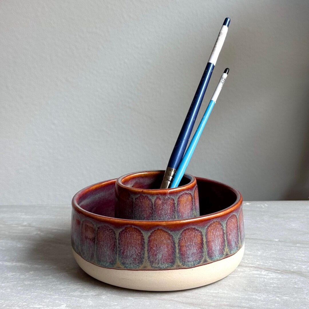 Handmade Ceramic Brush Holder, Pottery Brush Washer, Artist Desk ...