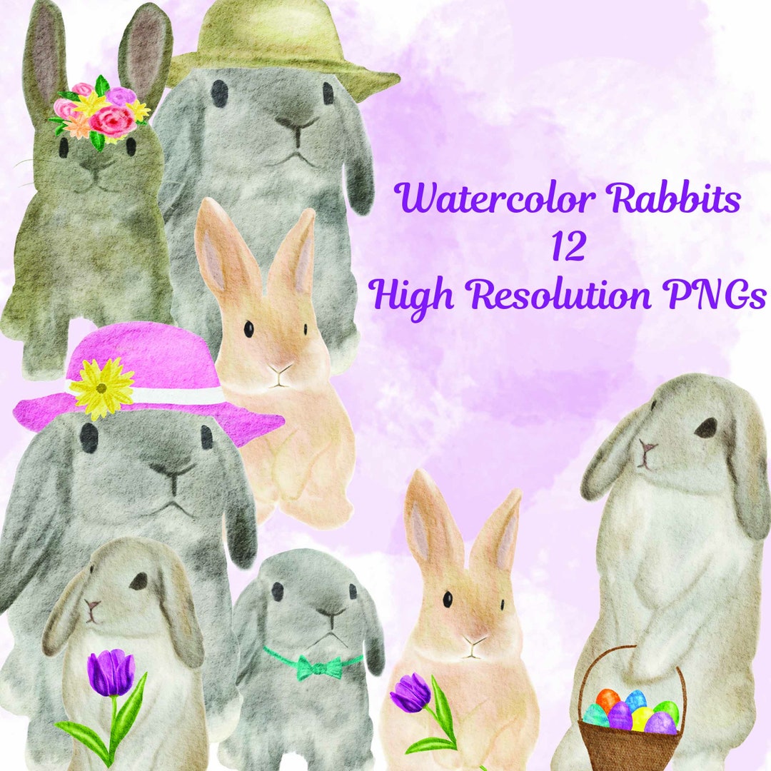Watercolor Bunny Clipart. Watercolor Rabbit Clipart - Etsy