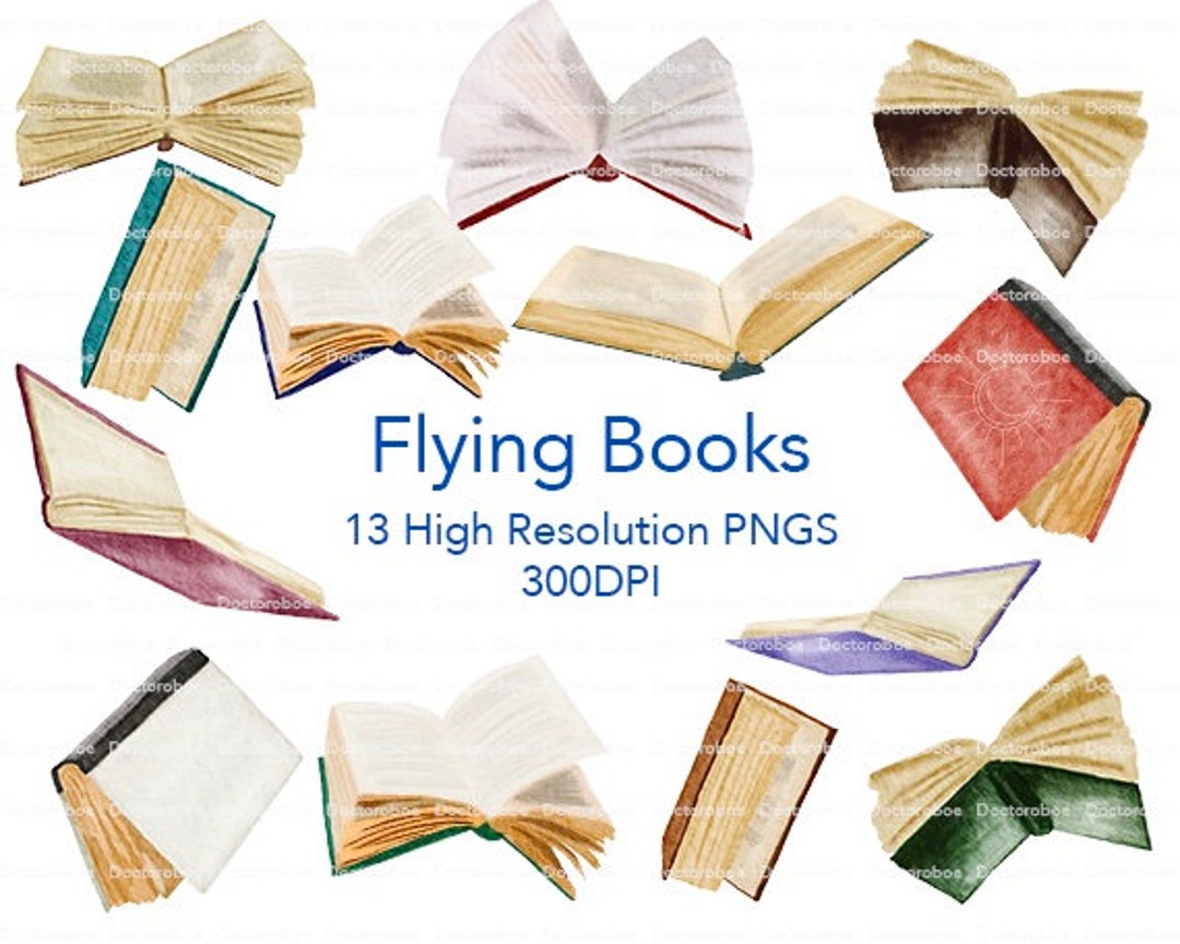 Flying Book Clipart, Watercolor Books, Book Lover Clipart, Reading ...