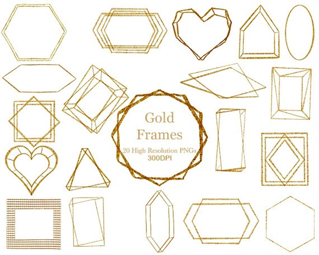 Gold Frame, Geometric Gold Frames, DIY Wedding Invitations, Frame PNG ...