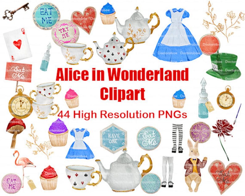 Alice in Wonderland Digital Clipart, Watercolor Clipart, Alice in ...
