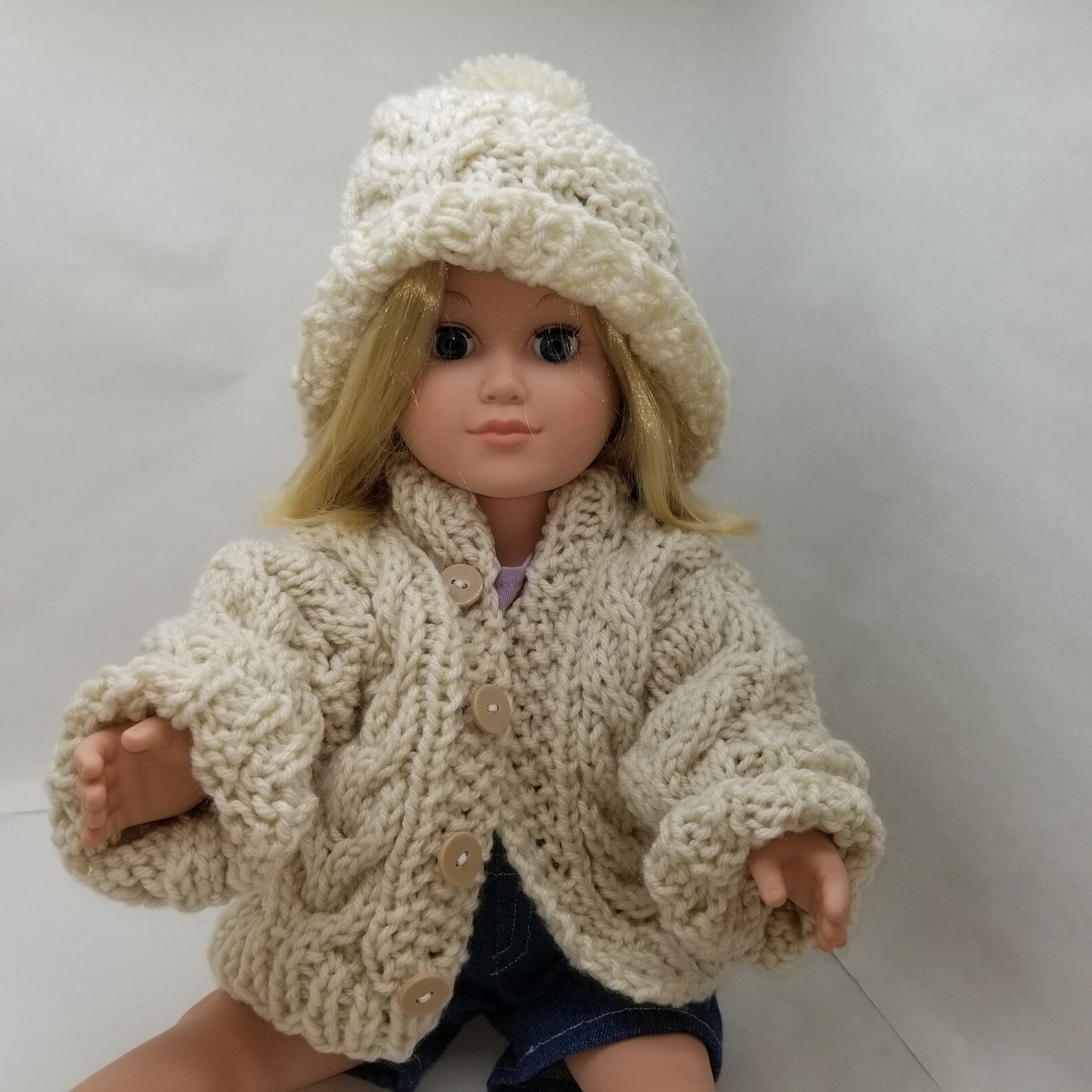 Hand Knit Irish Cable Knit Sweater & Hat for 18 Inch Doll - Etsy
