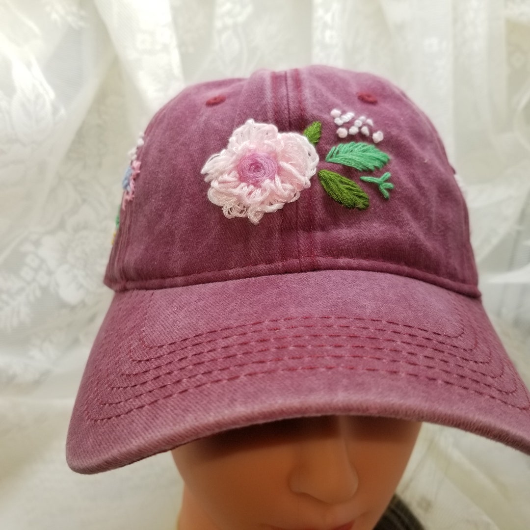 Summer Sale Hand Embroidered Baseball Cap, Birthday Gift, Wild Flowers ...