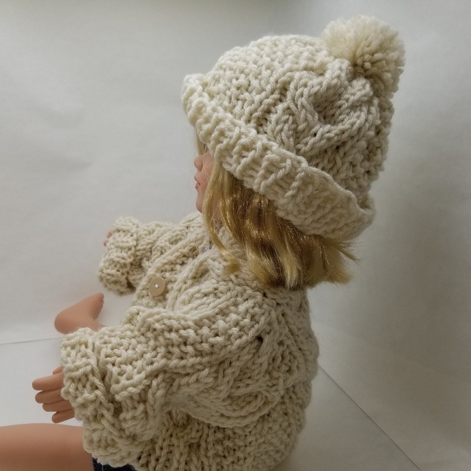 Hand Knit Irish Cable Knit Sweater & Hat for 18 Inch Doll - Etsy