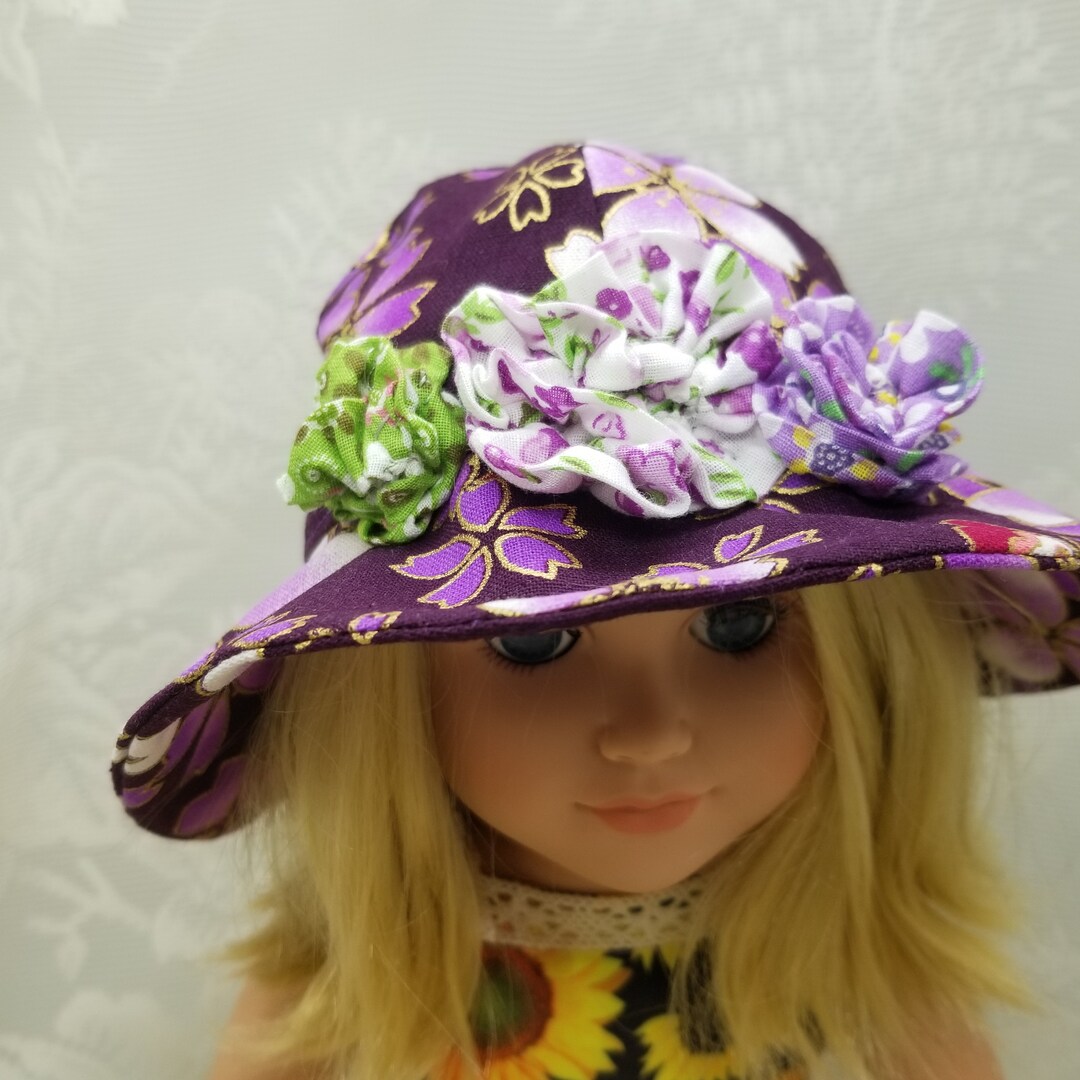 Doll Bucket Hat With Fabric Flowers, Made for 18 Inch Dolls or Similar ...