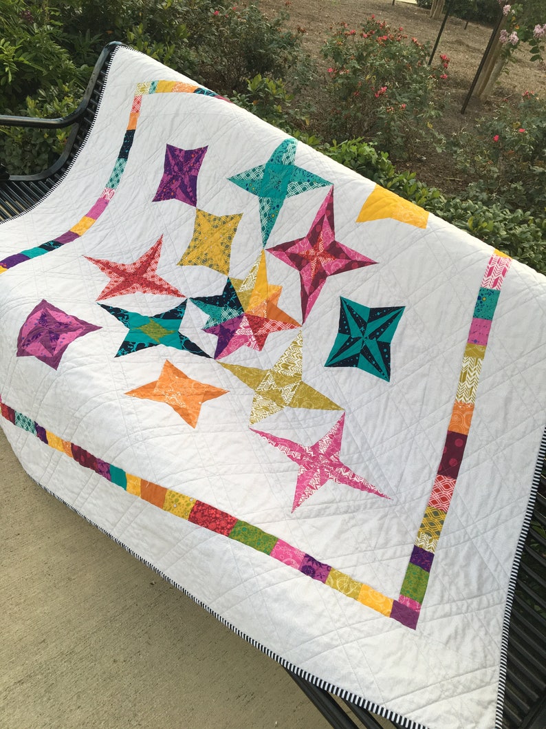 Rainbow Colors Quilt Stars Quilt Multi-colors Quilt Handmade Quilt Lap ...