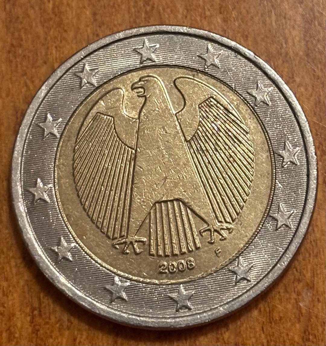 2 Euro Coin, Germany, 2008, Eagle, Simbol F - Etsy