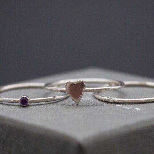 Diamond Stacking Ring Set Three Tone Ring Set of 3 Simple Band - Etsy