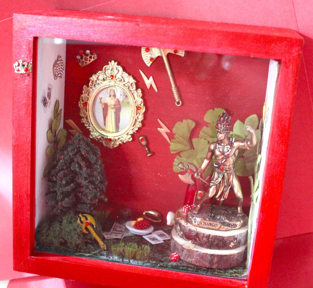 Chango Shadow Box, Shango Alter Painted Wood Shadow Box, Orisha Shrine ...