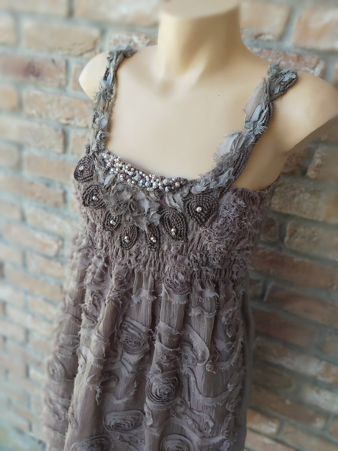 Cappuccino Dress Dusty Brown Summer Dress Shabby Chic Bohemian Romantic ...