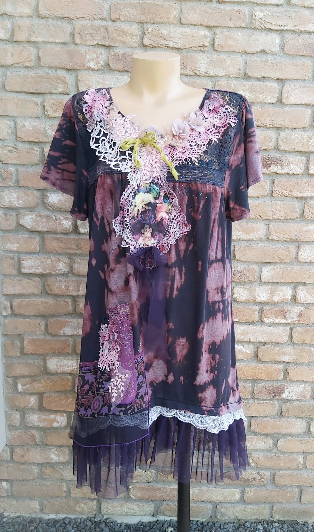 Wearable Art, Bohemian Tunic, Romantic Boho Tunic, Shabby Chic, Gypsy ...