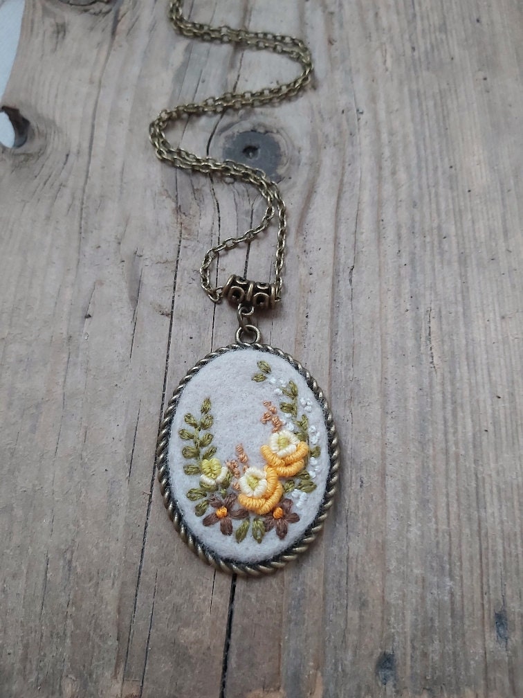 Hand Embroidered Pendant, Art to Wear, Romantic Necklace, Needle Felted ...