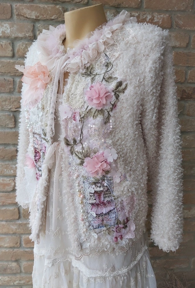Fluffy Shabby Chic Jacket Bohemian Boho Festival Upcycled Reworked ...
