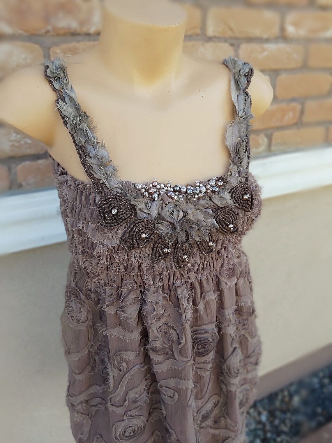 Cappuccino Dress Dusty Brown Summer Dress Shabby Chic Bohemian Romantic ...