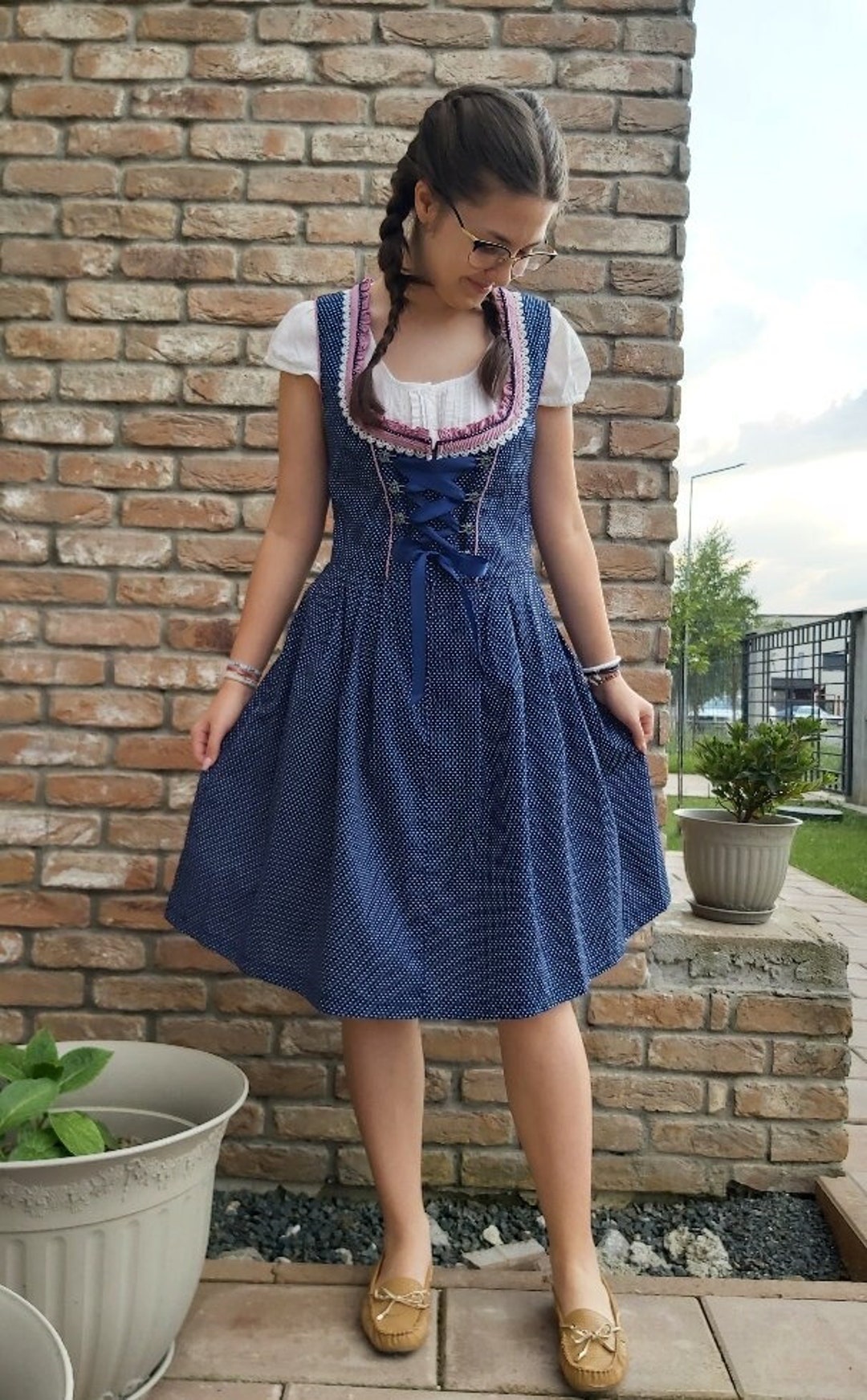 Women's Dirndl Dress Dark Blue Traditional Dress for the Oktoberfest ...