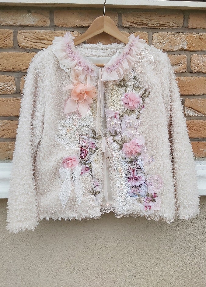 Fluffy Shabby Chic Jacket Bohemian Boho Festival Upcycled Reworked ...