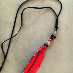 Red Leather Feather Necklace Adjustable - Etsy